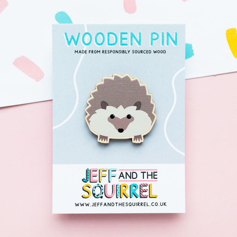 Hedgehog Wooden Pin Badge – Jeff and the Squirrel